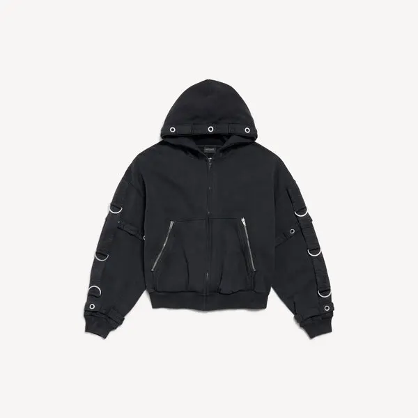 Balenciaga D-ring Cargo Zip-up Hoodie - Black