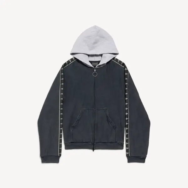 Balenciaga Stripe Patched Hood Zip-up Hoodie - Black