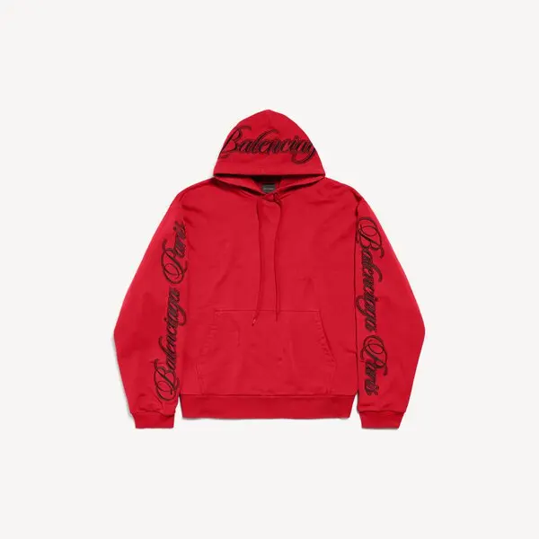 Balenciaga Cursive Oversized Hoodie - Red