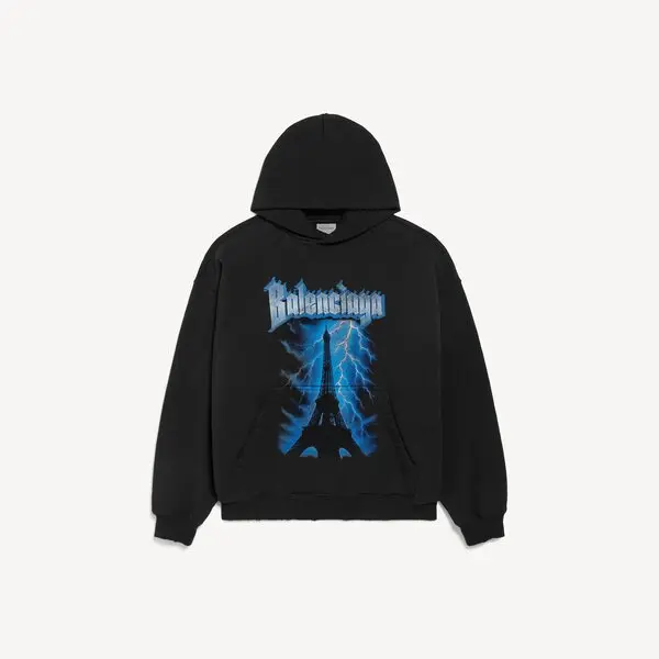 Balenciaga Paris Thunderstorm Medium Fit Hoodie - Black