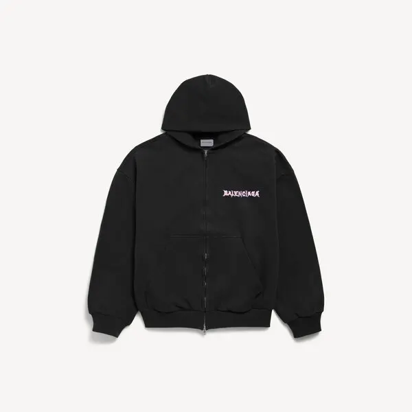 Balenciaga Diy Back Regular Fit Zip-up Hoodie - Black