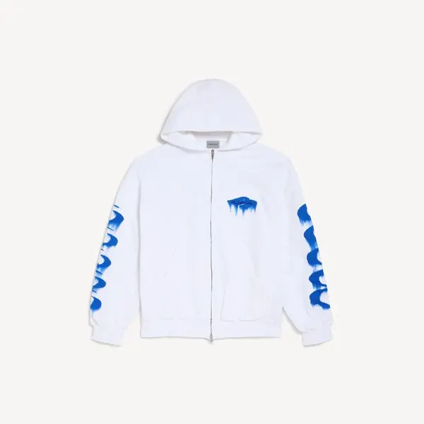 Balenciaga Wet Brush Regular Fit Zip-up Hoodie - White