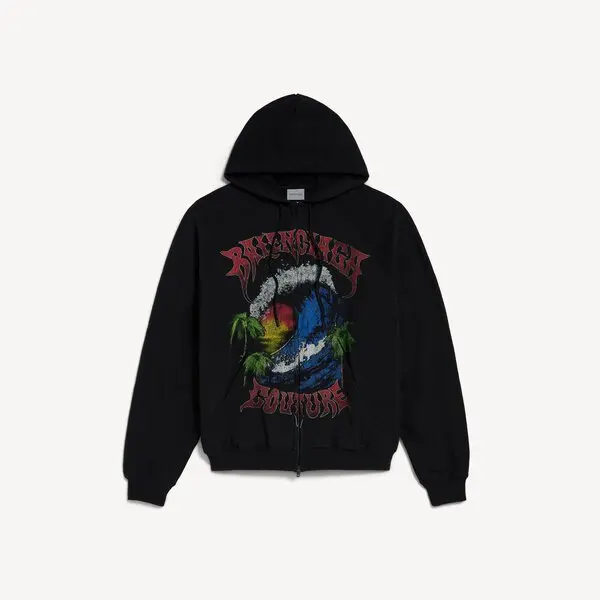 Balenciaga Vintage Surfer Zip-up Hoodie - Black