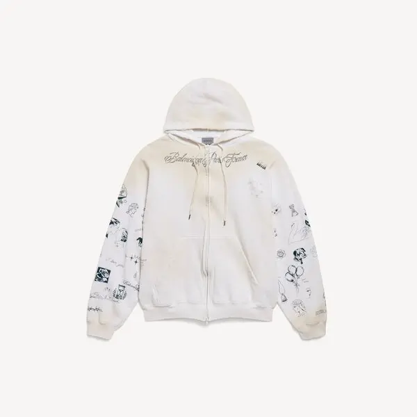 Balenciaga Classic Ink Zip-up Hoodie - White