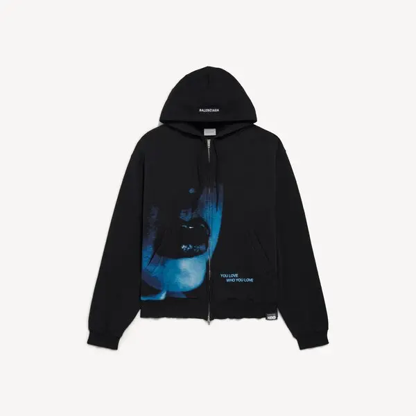 Balenciaga Lips Oversized Zip-up Hoodie - Black