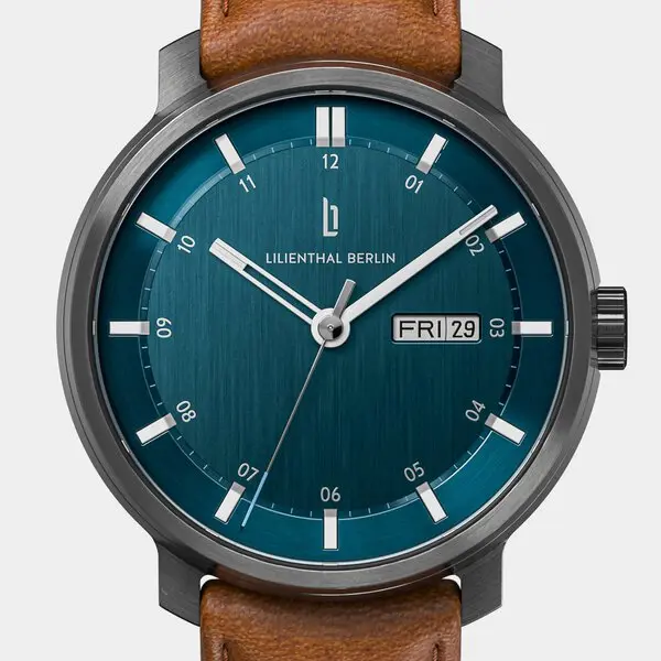 Lilienthal Berlin Neolux Day Date Dark Silver Leather Light Brown