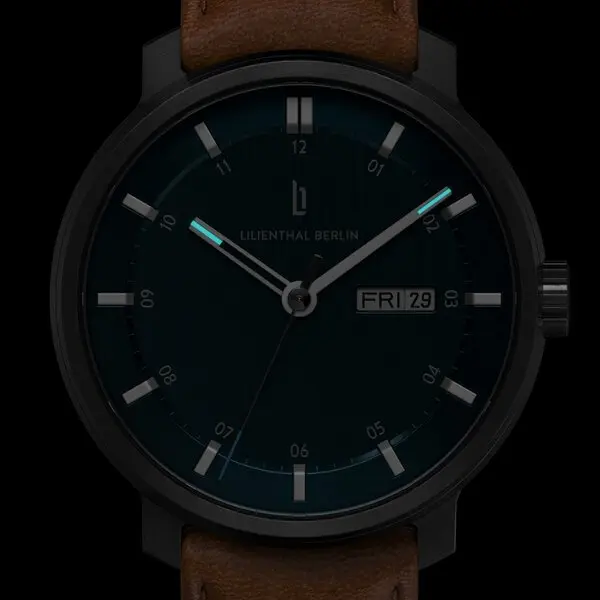 Lilienthal Berlin Neolux Day Date Dark Silver Leather Light Brown