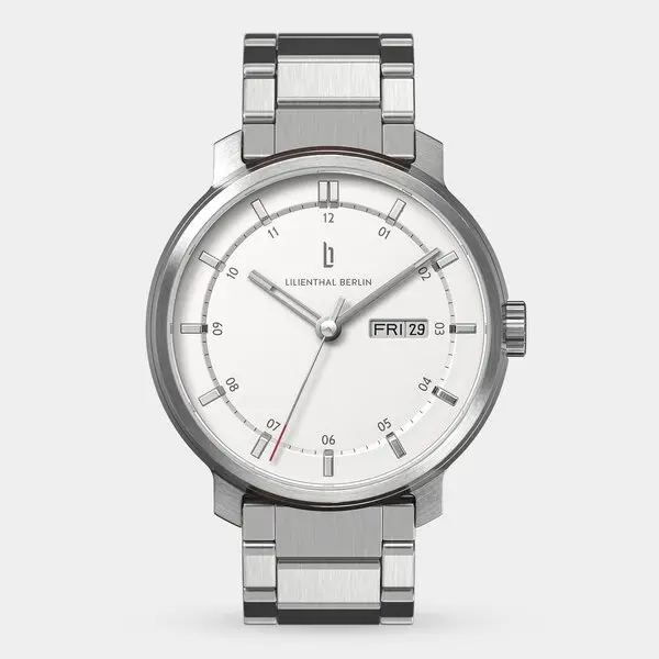 Lilienthal Berlin Neolux Day Date Silver Stainless Steel Silver Brushed - White