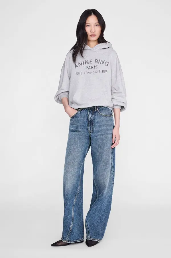 ANINE BING Harvey Sweatshirt Paris Stencil - Heather Grey