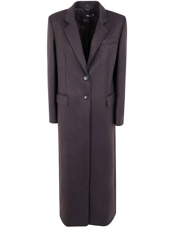 DRHOPE Single Breasted Long Coat - Brown