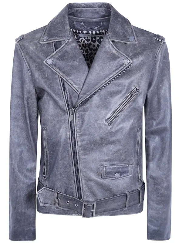 GOLDEN GOOSE Jacket Distressed Bull Leather "golden M`s Chiodo - Black