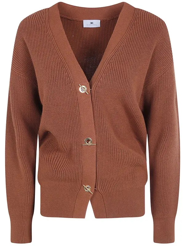 Elisabetta Franchi Sweater Button Detail "tricot Cardigan - Brown
