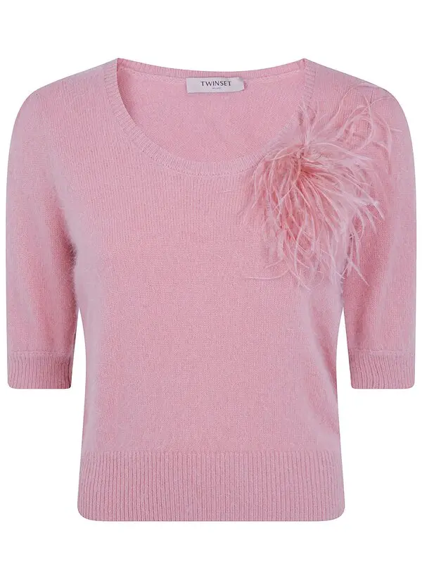 TWINSET Sweater Short Sleeves Round Neck "feathers