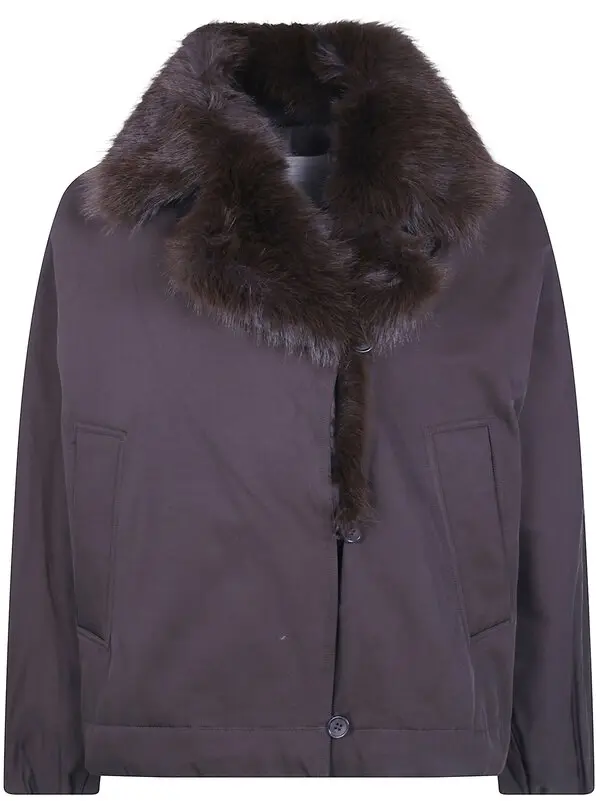 TWINSET Faux Fur Neck Windbreaker Jacket - Brown
