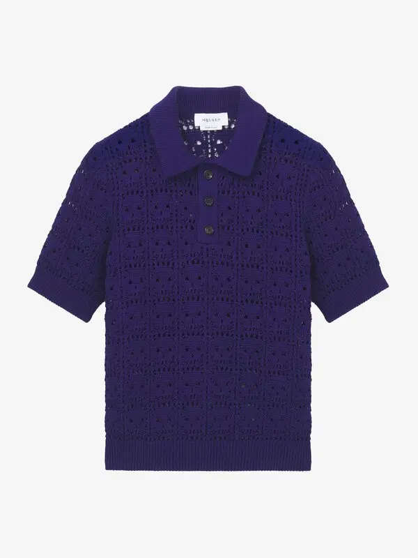 Alexander McQueen Skull Crochet Polo Shirt - Navy