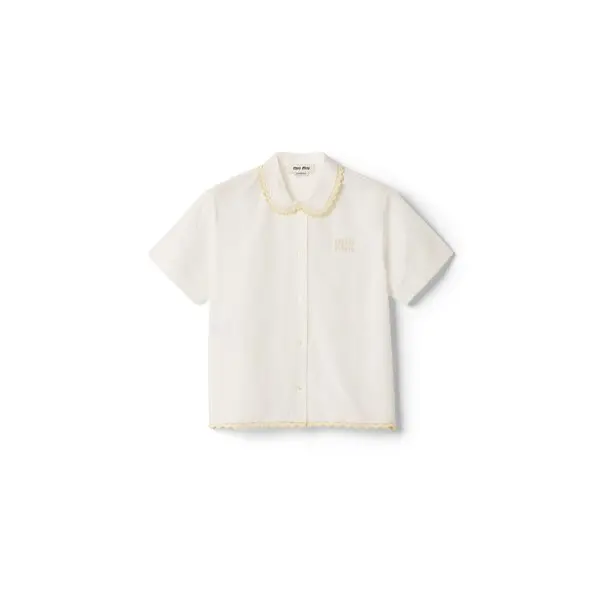 Miu Miu Embroidered Slub Poplin Shirt - White/yellow