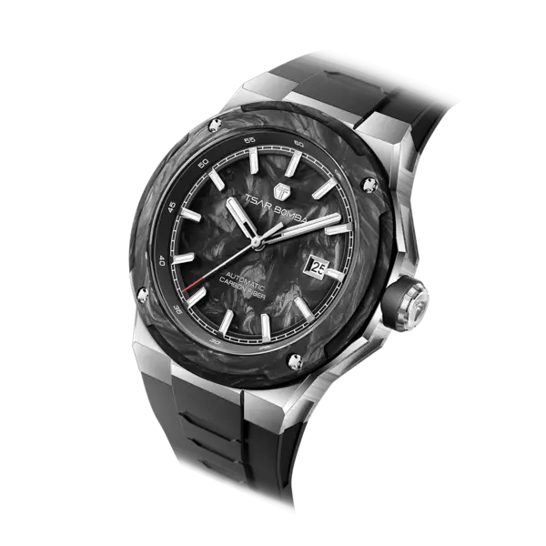 TSAR BOMBA Carbon Fiber Automatic Watch - Silver Black