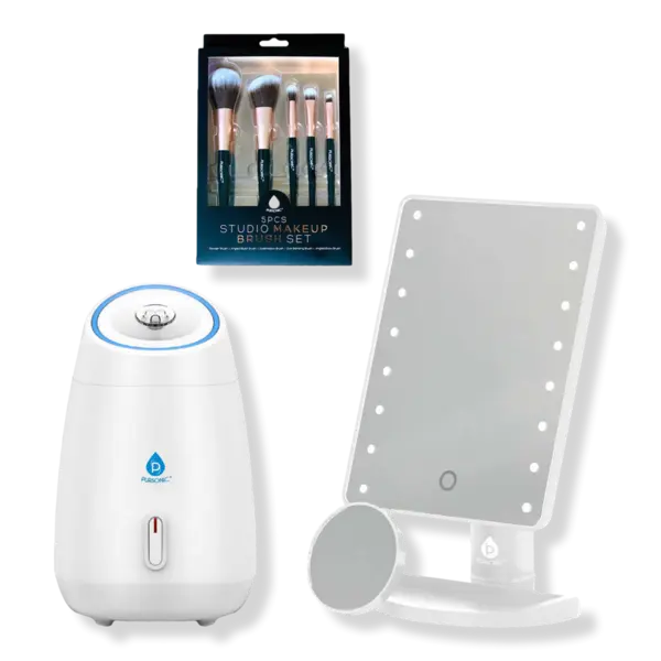 PURSONIC Led Vanity Mirror, Facial Steamer & 5-piece Brush Set - One-color