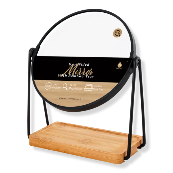 PURSONIC Dual Side Mirror With Bamboo Tray - One-color