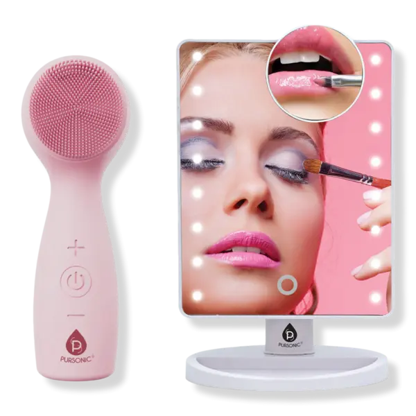 PURSONIC Led Vanity Mirror & 3-in-1 Facial Cleansing Device - One-color