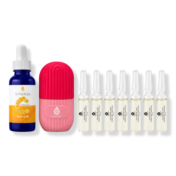 PURSONIC Ice Cube Facial Roller, Vitamin C Serum And Hyaluronic Acid Ampoule Set - One-color