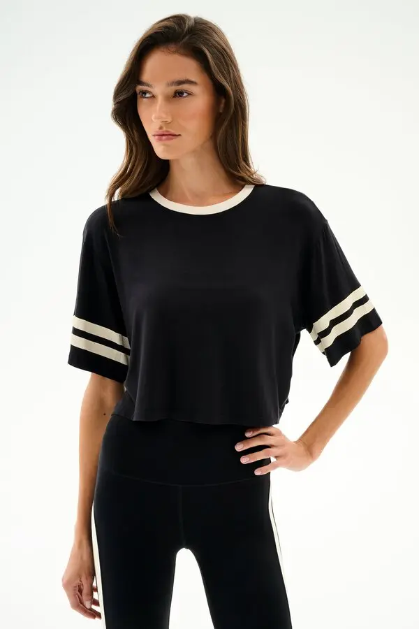Splits59 Djuna Oversized Cropped Jersey Tee - Black/creme