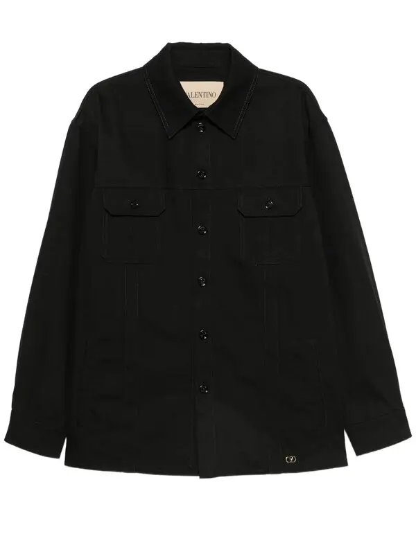 Valentino Garavani Shirt Jacket In Cotton Gabardine With Vlo - Black