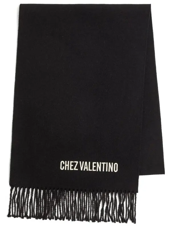 Valentino Garavani Wool Scarf With Vlogo Embroidery - Black