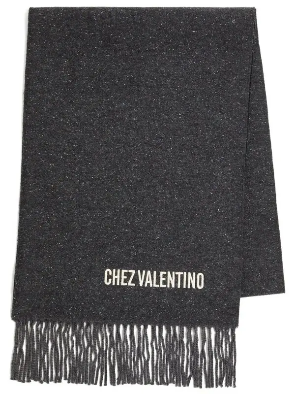 Valentino Garavani Wool Scarf With Vlogo Embroidery - Grey