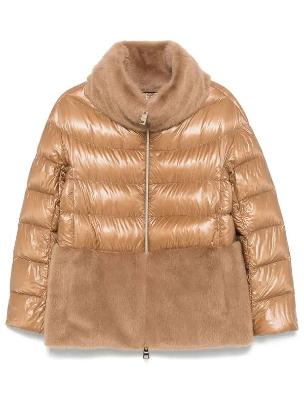 Herno Ultralight Nylon Cape And Lady Alternative Fur - Brown