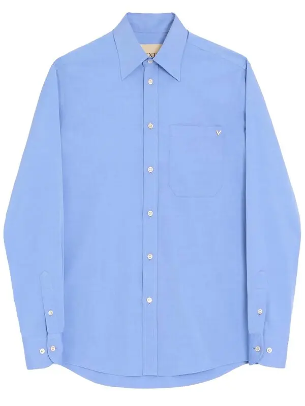 Valentino Garavani Shirt In Light Cotton Oxford With Vgold - Blue