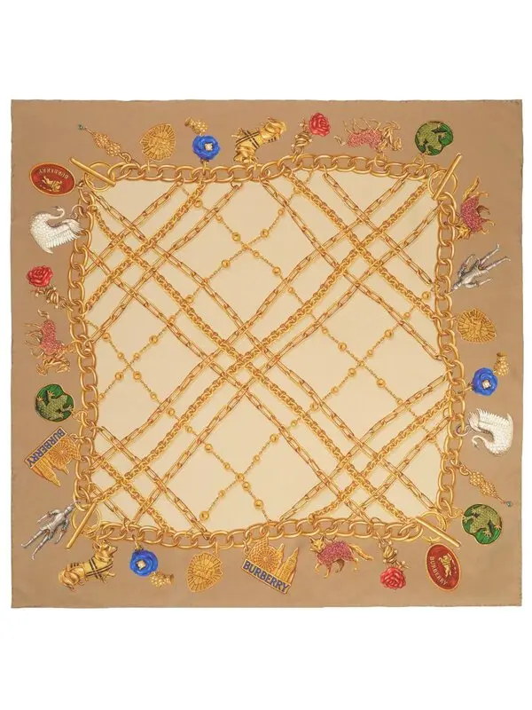 Burberry Silk Scarf With Check And Charm