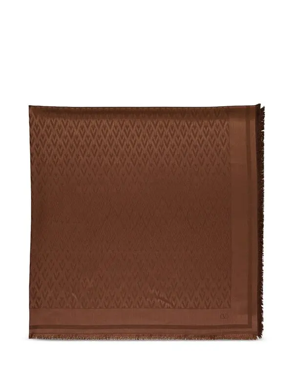Valentino Garavani Shawl Toute La V In Wool And Silk - Brown