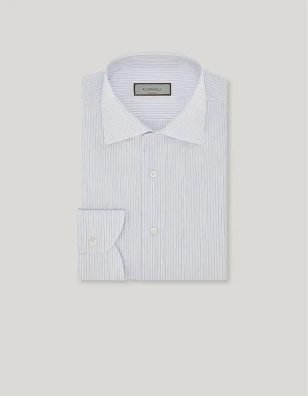 Canali Impeccabile And Light Blue Cotton Striped Regular-fit Shirt