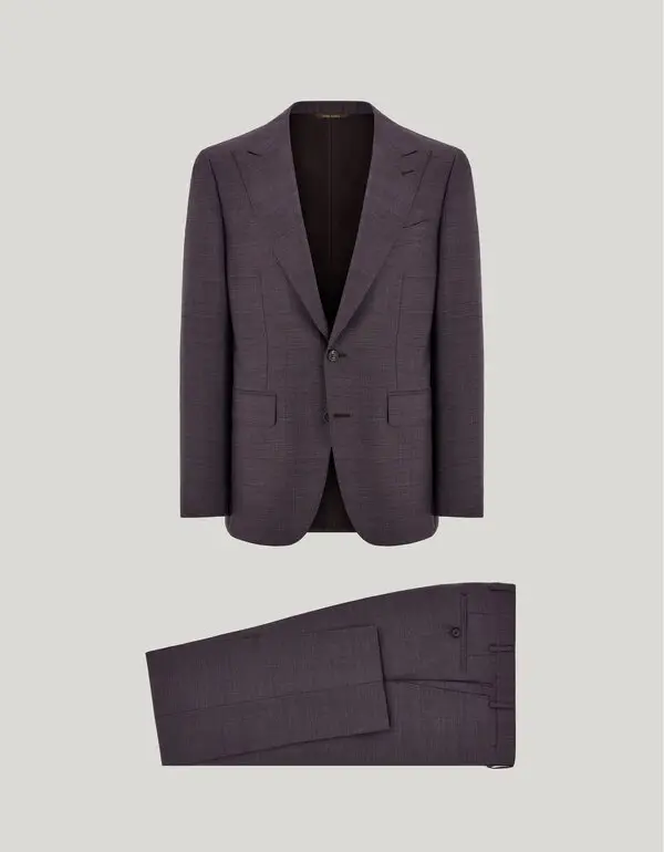 Canali Dark Brown Denim-effect Wool Single-breasted Modern-fit Suit - Red