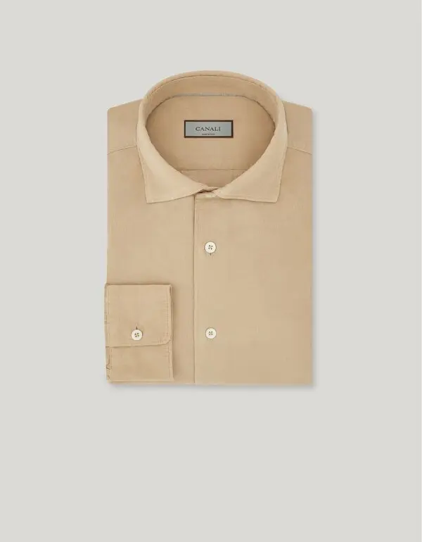 Canali Garment Dyed Cotton Velvet Regular-fit Shirt - Beige