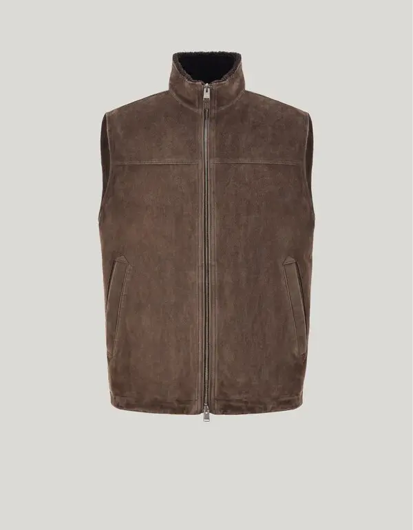 Canali Goat Suede Vest With Filling - Brown