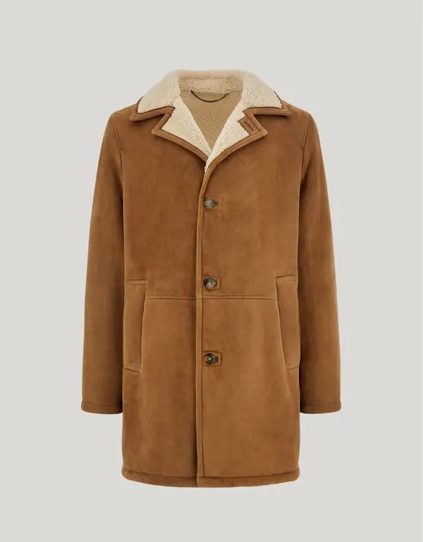 Canali Taupe Lamb Shearling Coat - Brown