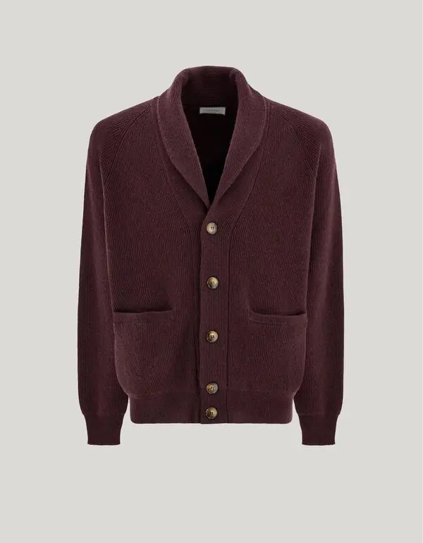 Canali Burgundy Cashmere Shawl Cardigan - Red