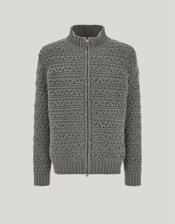 Canali Sage Alpaca Macro-structure Regular-fit Cardigan - Green