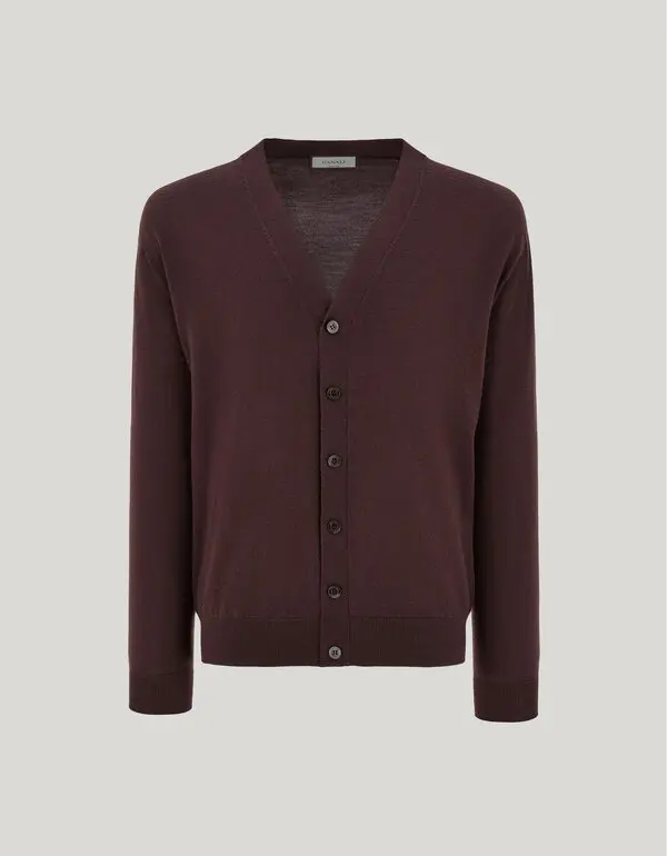 Canali Nuvola Burgundy Seamless Merino Wool Cardigan