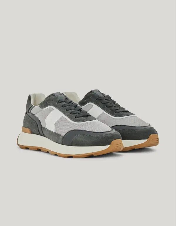 Canali Gray Technical Fabric And Leather Runner Sneakers