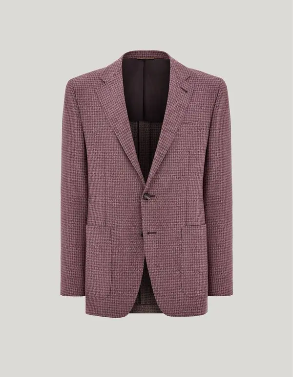 Canali Mauve Wool And Silk Houndstooth Single-breasted Modern-fit Kei Jacket - Purple