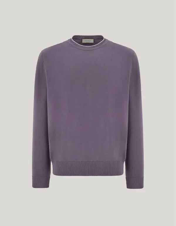 Canali Petunia Giza Cotton Crew Neck With Contrasting Piping - Purple