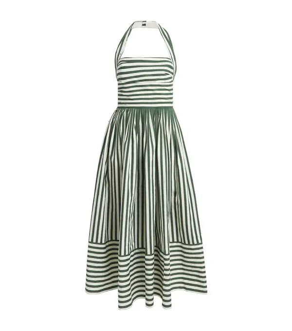 Carolina Herrera Cotton-blend Stripe Halterneck Midi Dress - Green