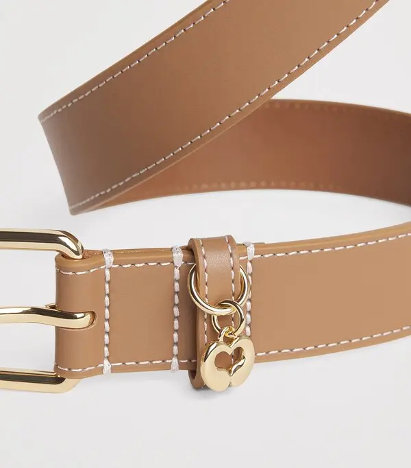 Maje Leather Belt With Gold Tone Chain Detail