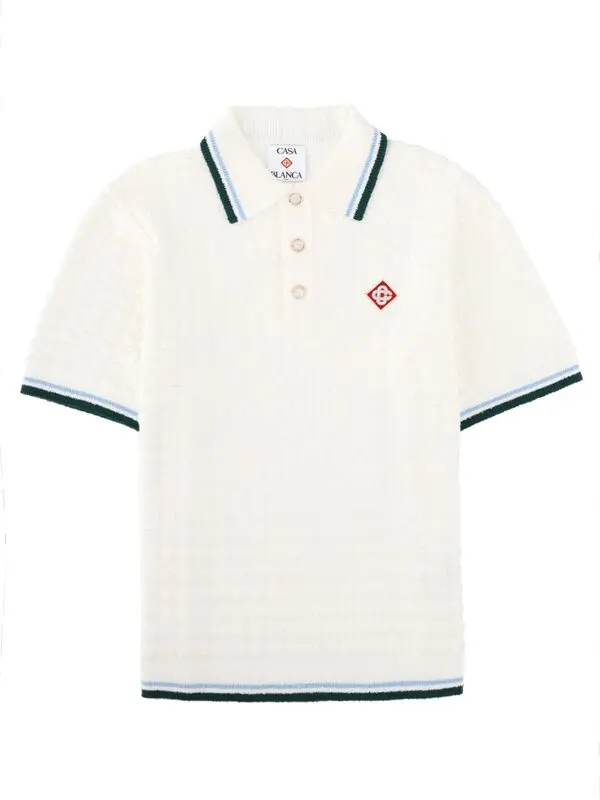 Casablanca Polo Bouclé Con Logo - White