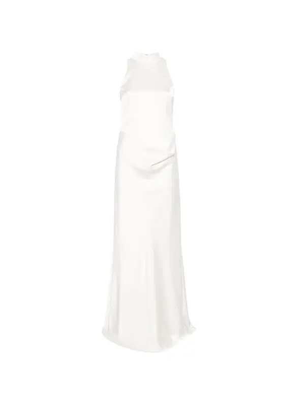 ROTATE BY BIRGER CHRISTENSEN High-neck Sleeveless Satin Gown With Draped Waist And Train - Bianco