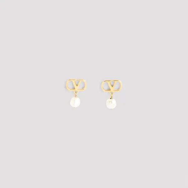 Valentino Garavani Brass & Pearl Drop Earrings - Metallic