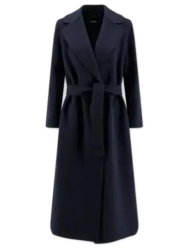 Max Mara Hand-sewn Double-drap Pure Wool Jacket With Belt - Blu
